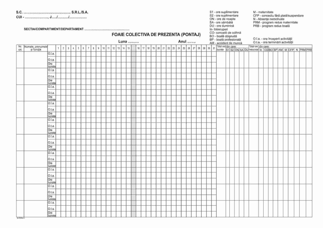 Foaie colectiva de prezenta A4 carnet - Silvaniaprint