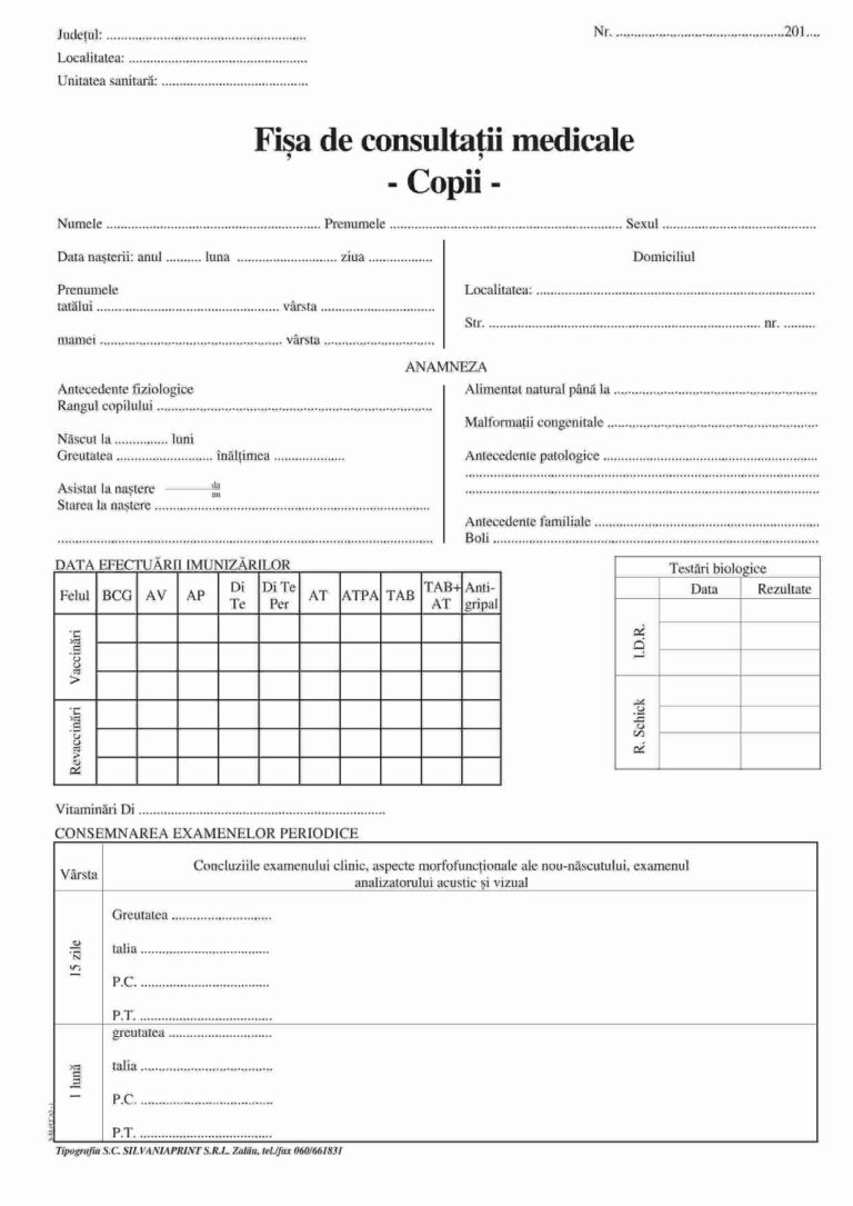 Fisa consultatii copii A3 - Silvaniaprint