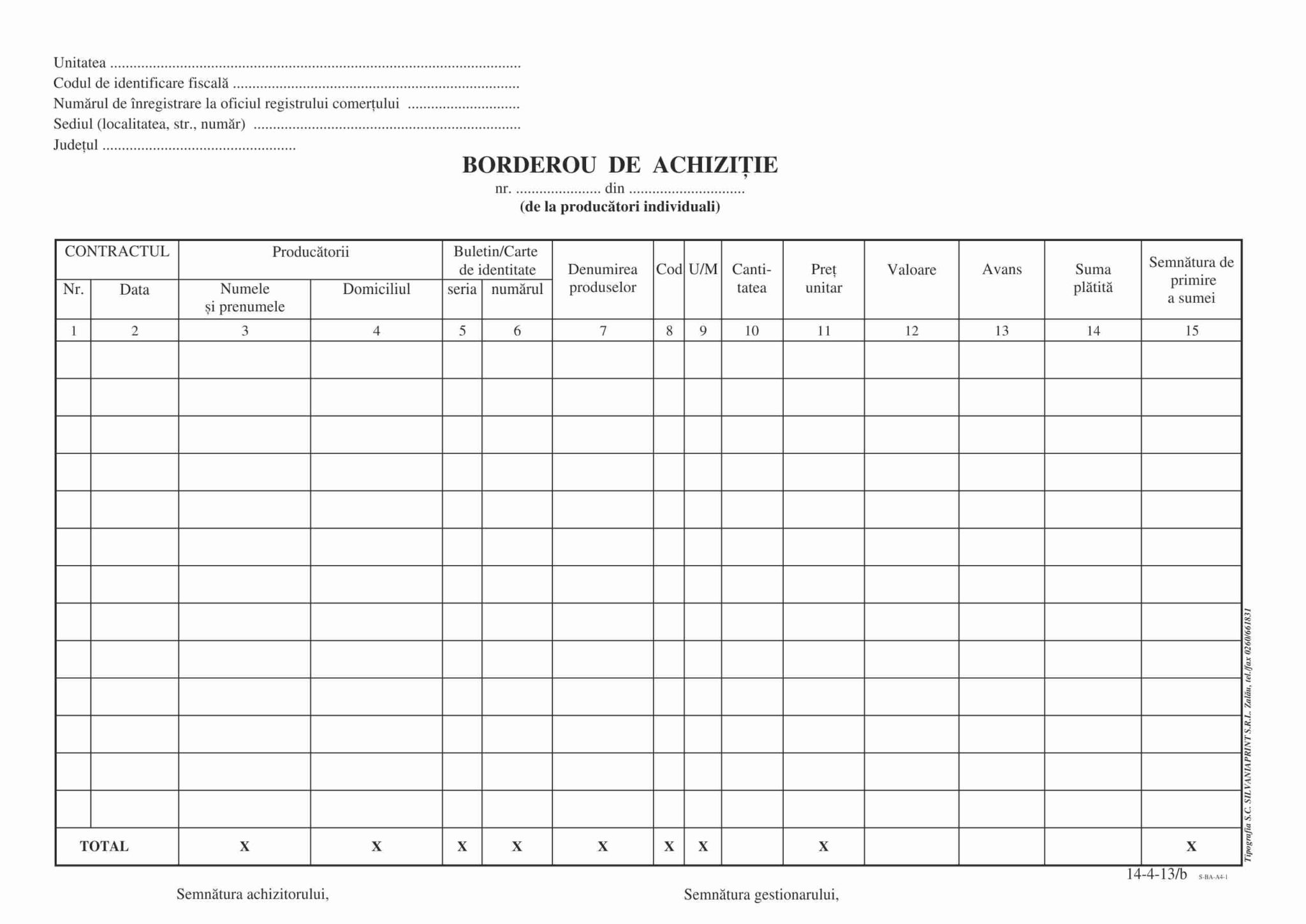 Borderou achizitii A4 - Silvaniaprint