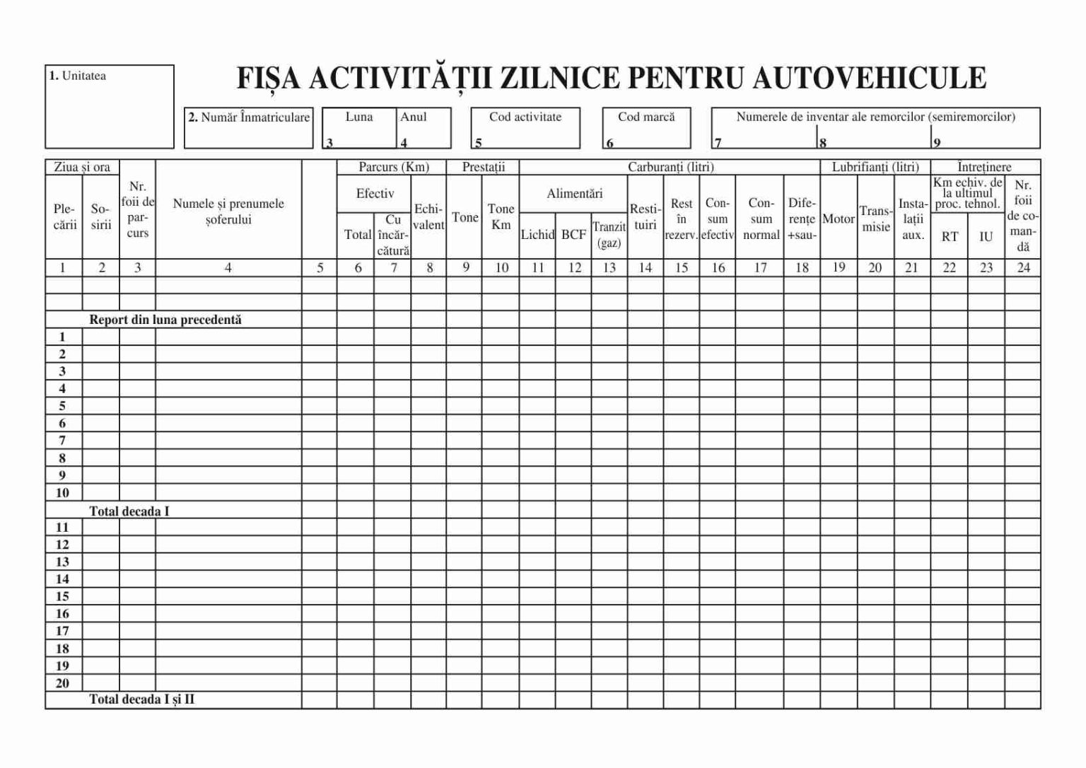 Fisa activitatii zilnice pt autovehicule A4 - Silvaniaprint