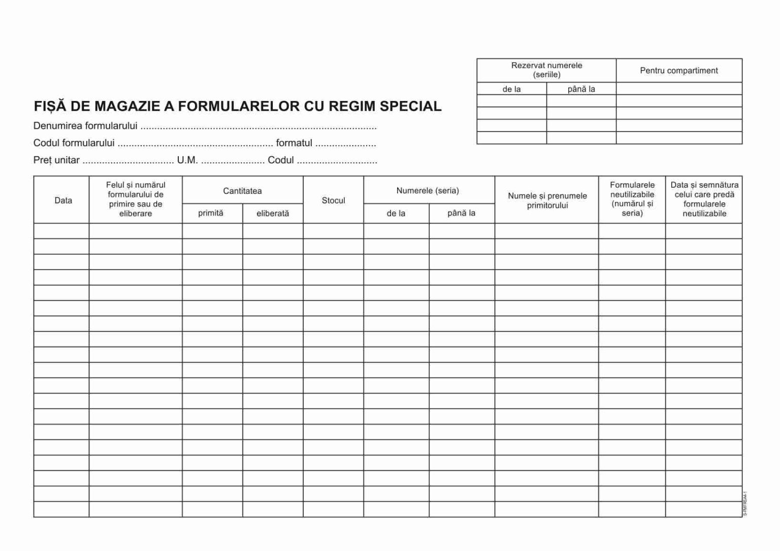 Fisa magazie a formularelor cu regim special A4 - Silvaniaprint