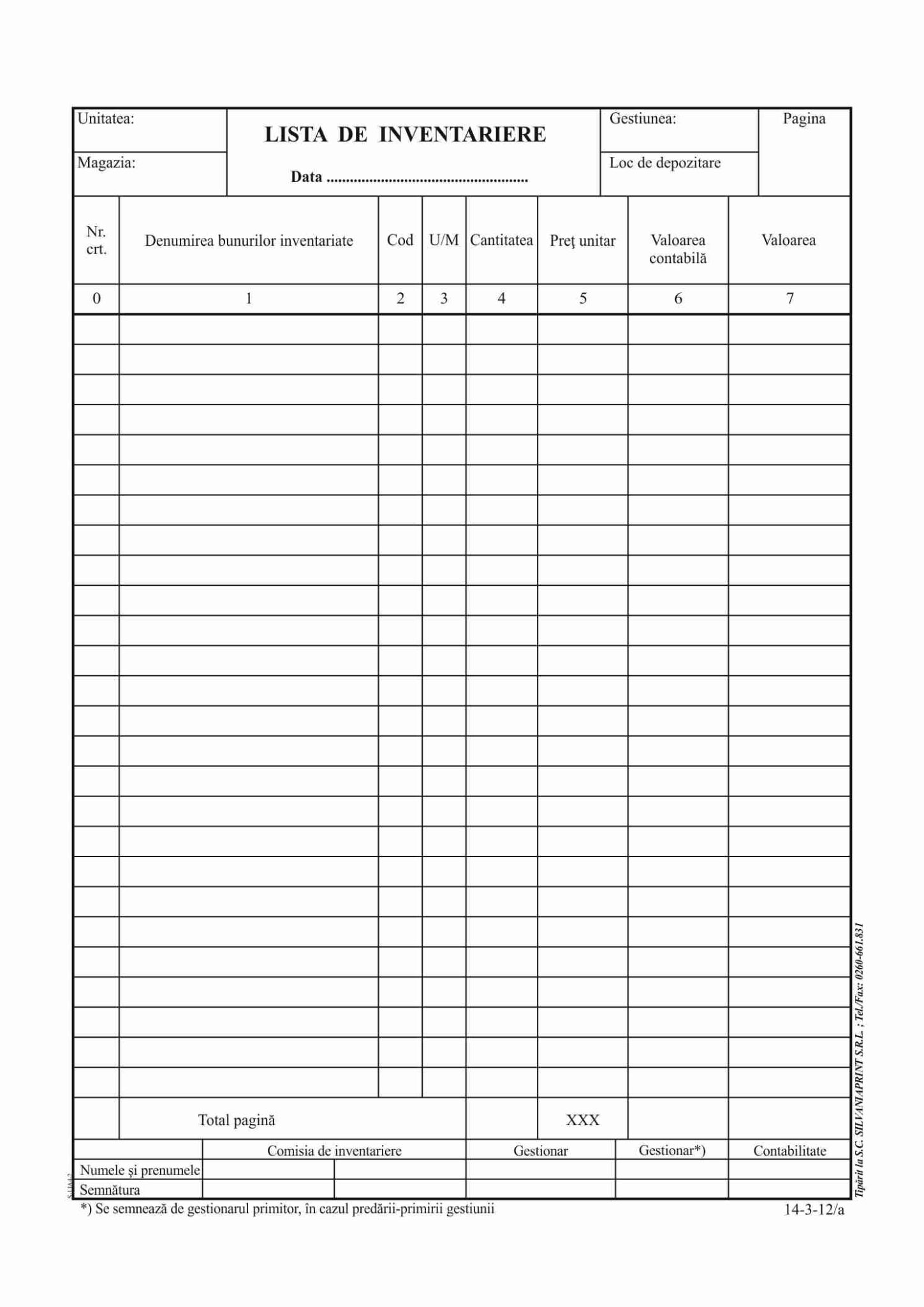 Lista inventar vertical A4 - Silvaniaprint