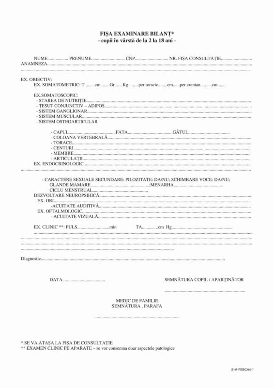Fisa examen bilant copii 2-18 ani A4 - Silvaniaprint