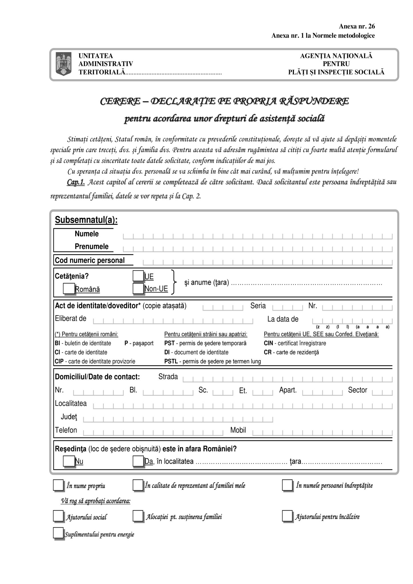 Cerere Si Declaratie Pe Propria Raspundere Pentru Acordare Drepturi de ...