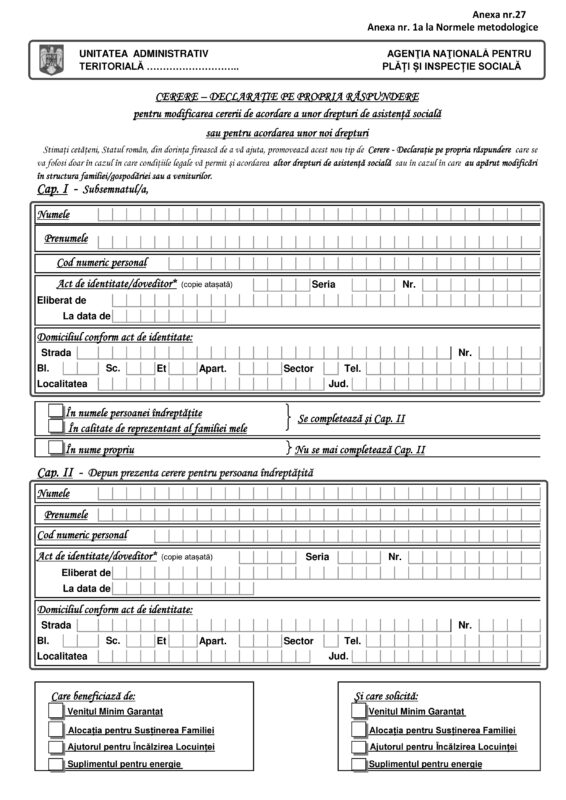 Cerere De Modificare A Cererii Si Declaratiei Pe Propria Raspundere ...